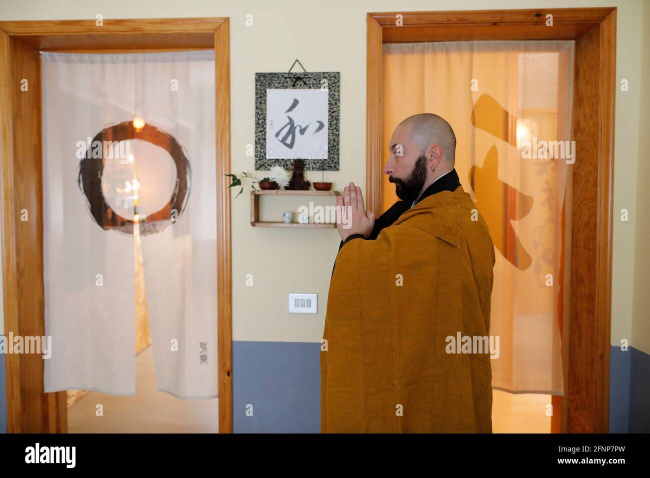 Zen buddhist monk in a dojo in Marrubiu, Sardinia, Italy Stock Photo ...