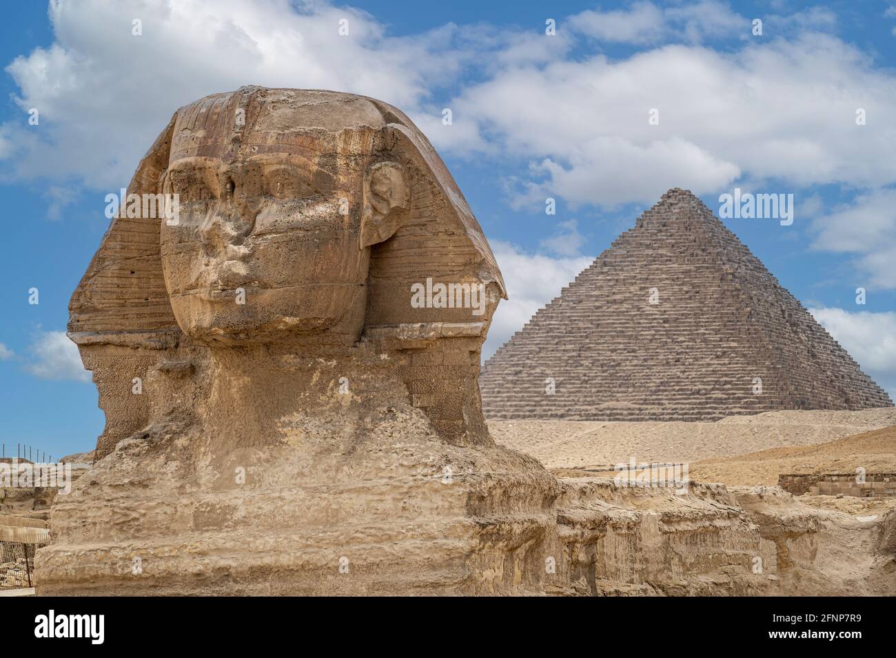 The front face and body of the Sphinx and the biggest Great Pyramid of ...