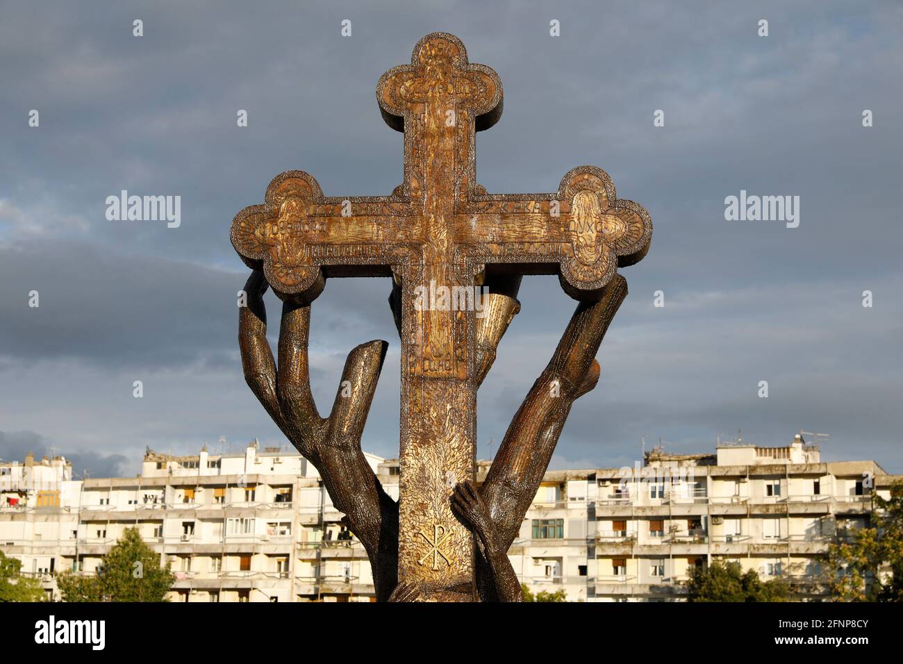 Giant cross outside the Resurrection orthodox cathedral, Podgorica ...