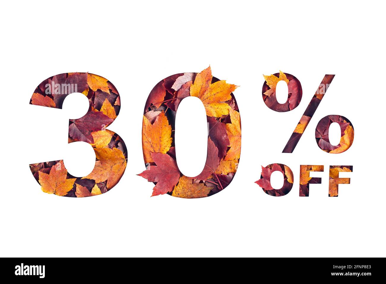 text 30 percent off filled with texture of red fall maple leaves Stock ...