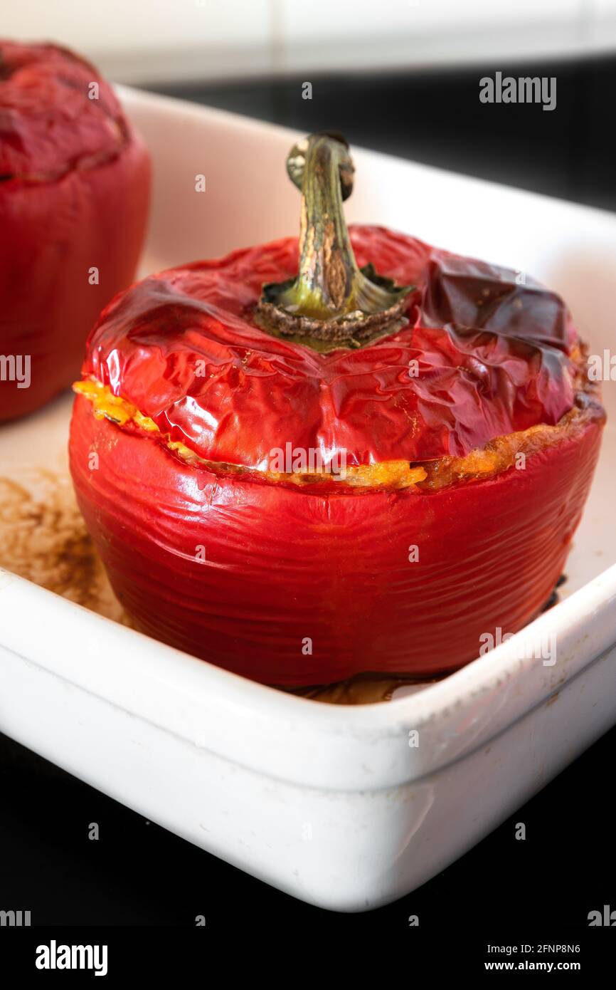 red pepper stuffed with baked rice Stock Photo - Alamy