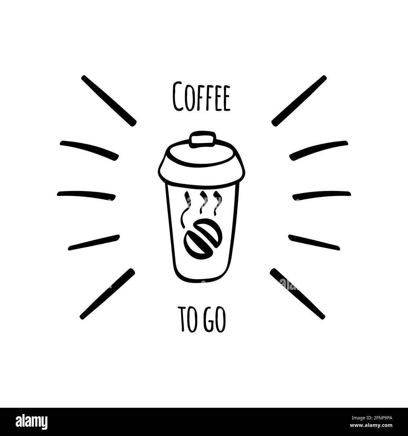 Coffee to go hand drawn composition. Hand drawn paper cup with ...