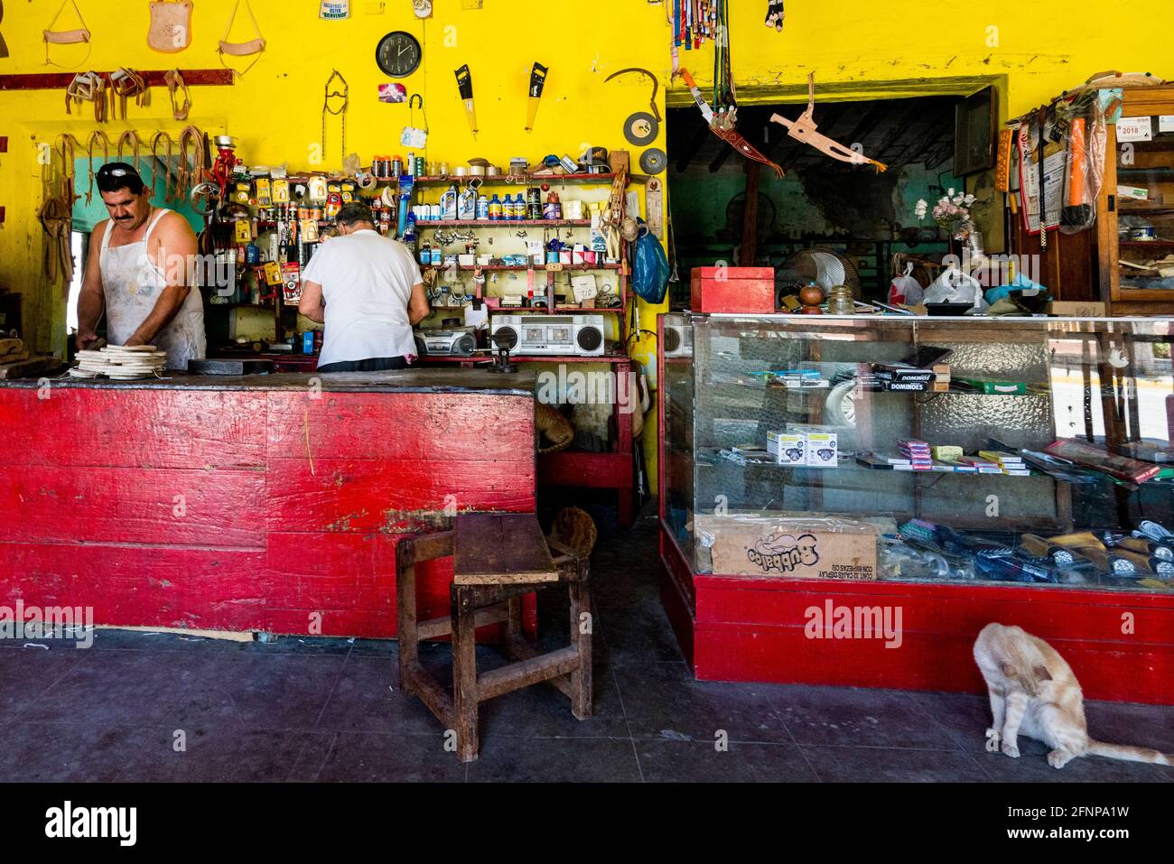 The interior of a Mexican hardware store in a village outside the city ...