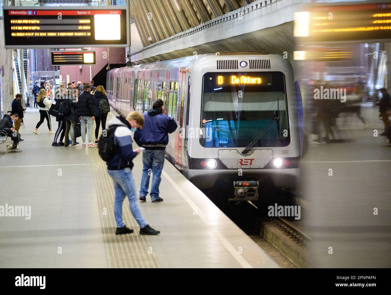 Rotterdam, Netherlands. 17th May, 2021. A metro of line D in the ...