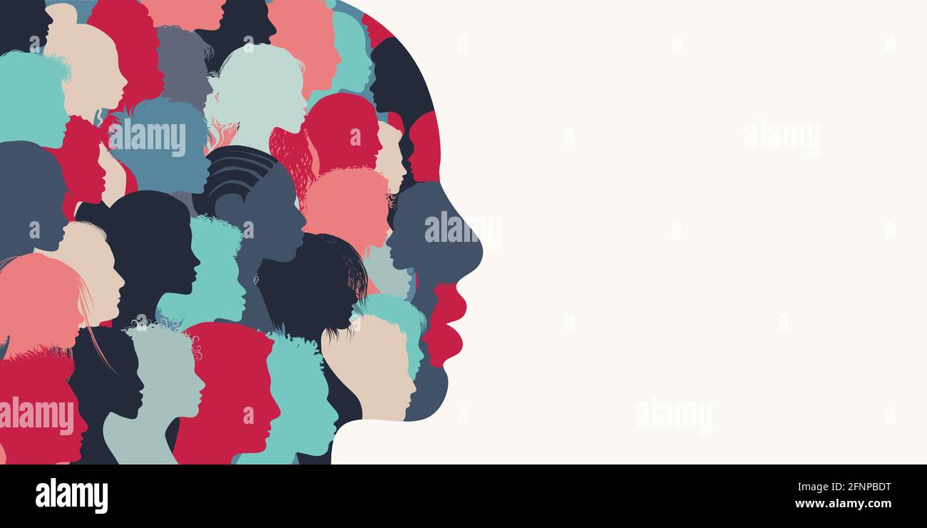 Silhouette profile group of men and women of diverse culture.Diversity ...