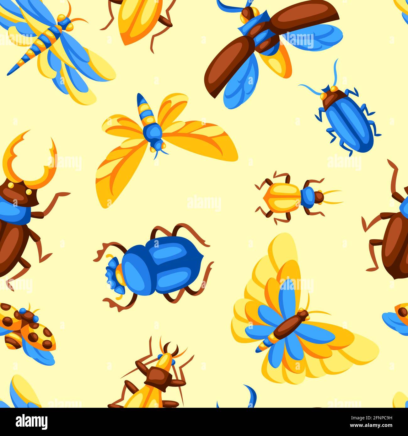 Seamless pattern with insects. Stylized butterflies, beetles and ...