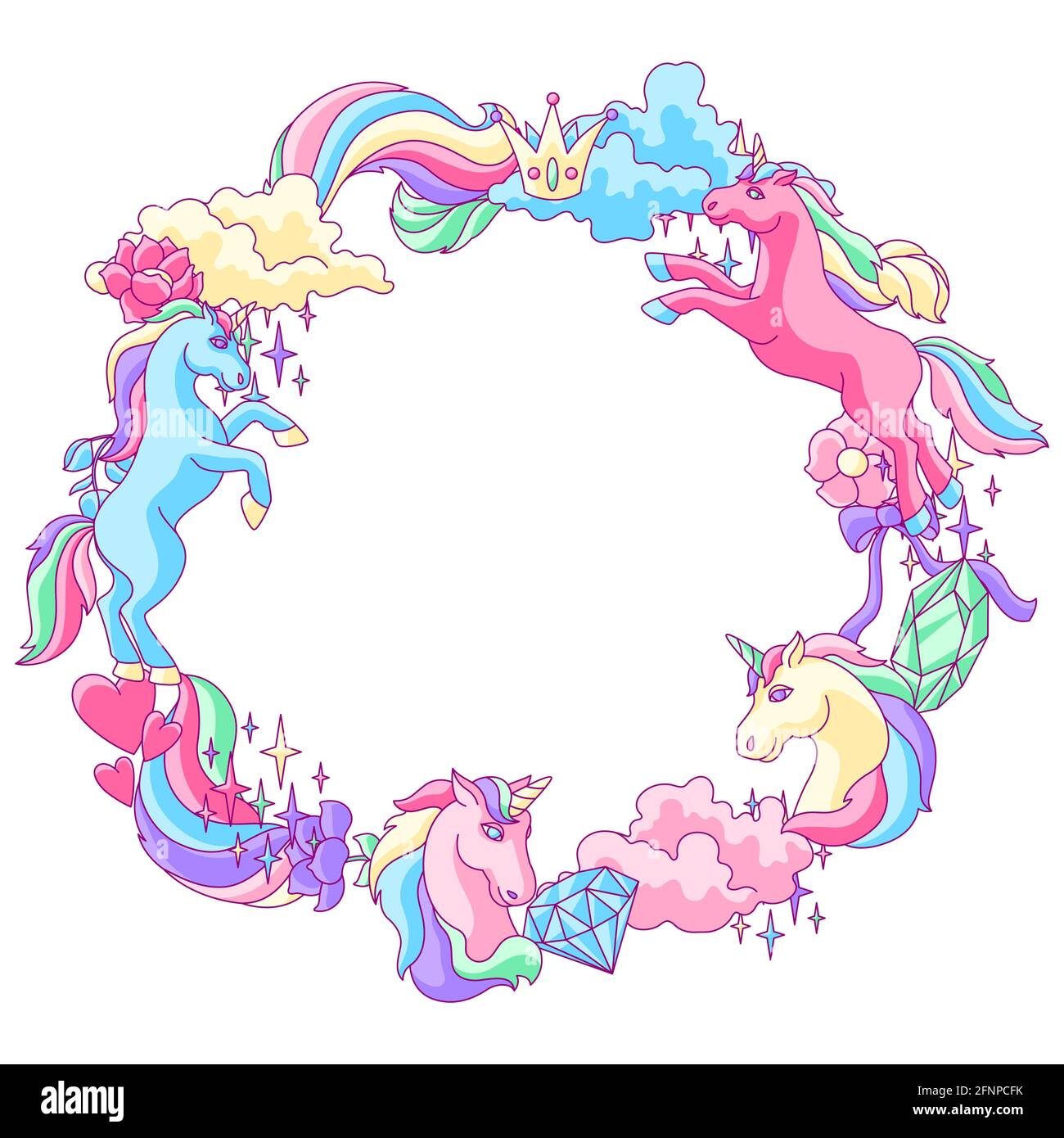 Decorative frame with unicorn and fantasy items Stock Vector Image ...