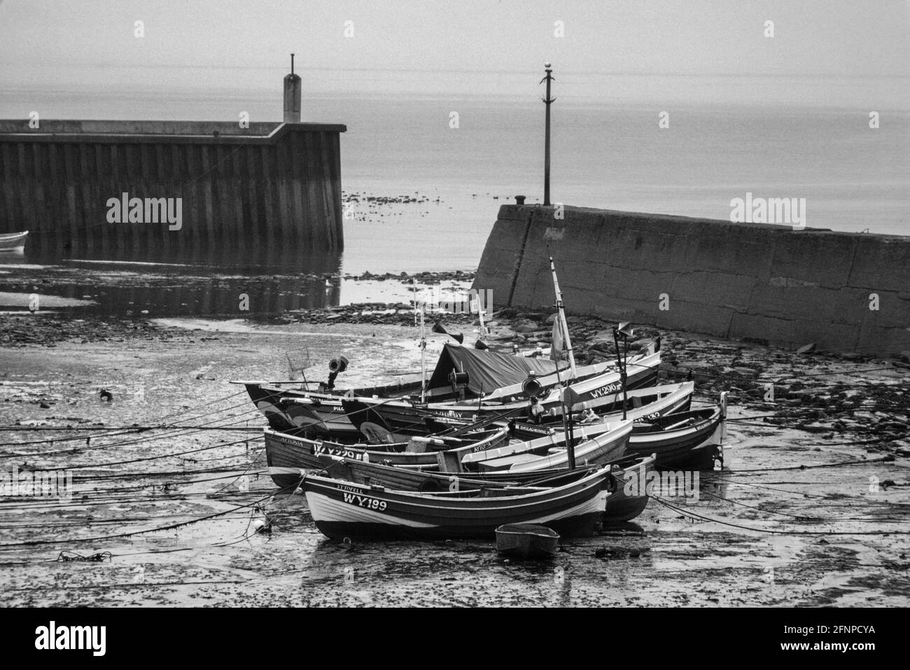 Staithes harbour with traditional cobble fishing boats Yorkshire 1979 ...