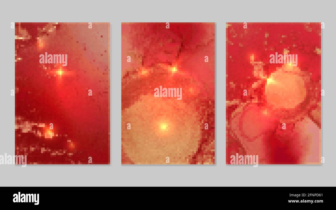 Scarlet and gold pattern with texture of geode and sparkles. Abstract ...