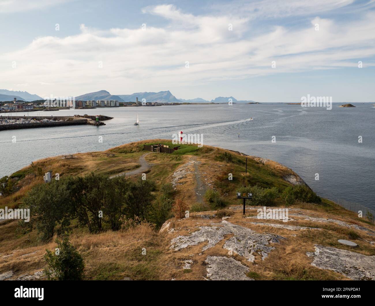 Mountain landscape and large rocks with view on Bodo in Norway ...
