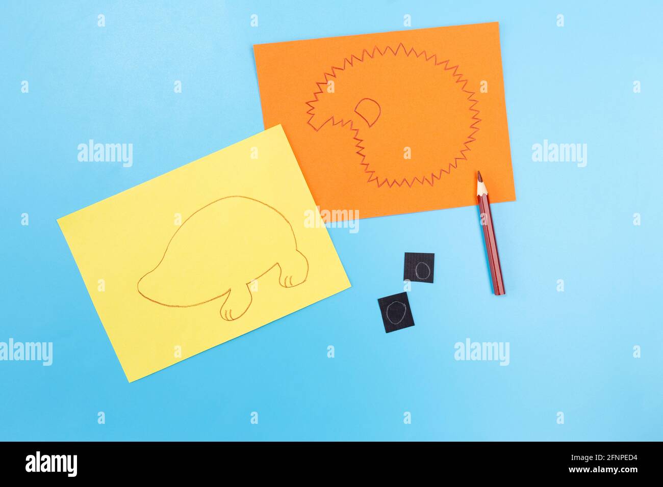 autumn craft cardboard hedgehog for children Stock Photo - Alamy