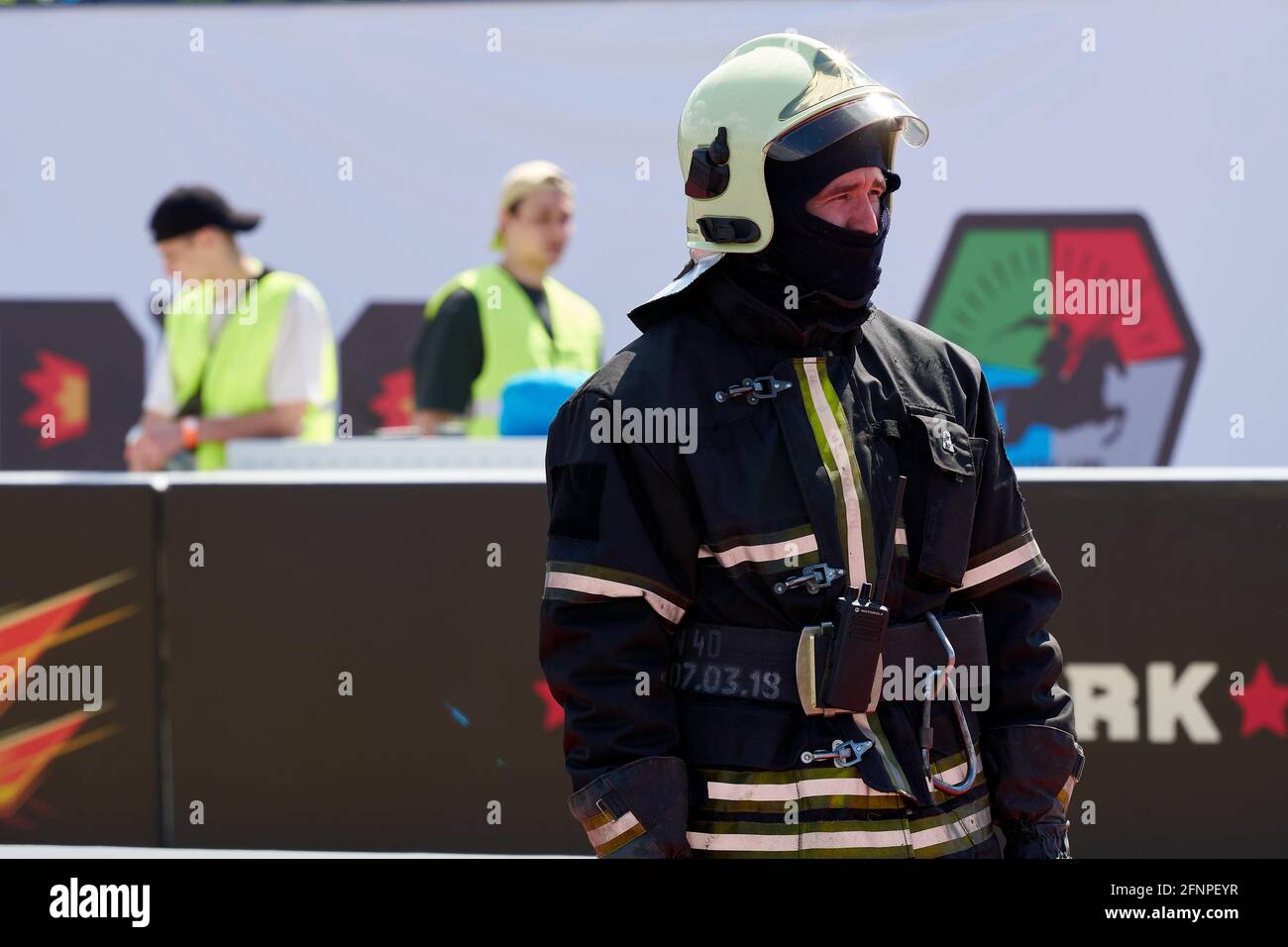 Moscow, Russia. 16th May, 2021. Firefighter seen at the start of the ...