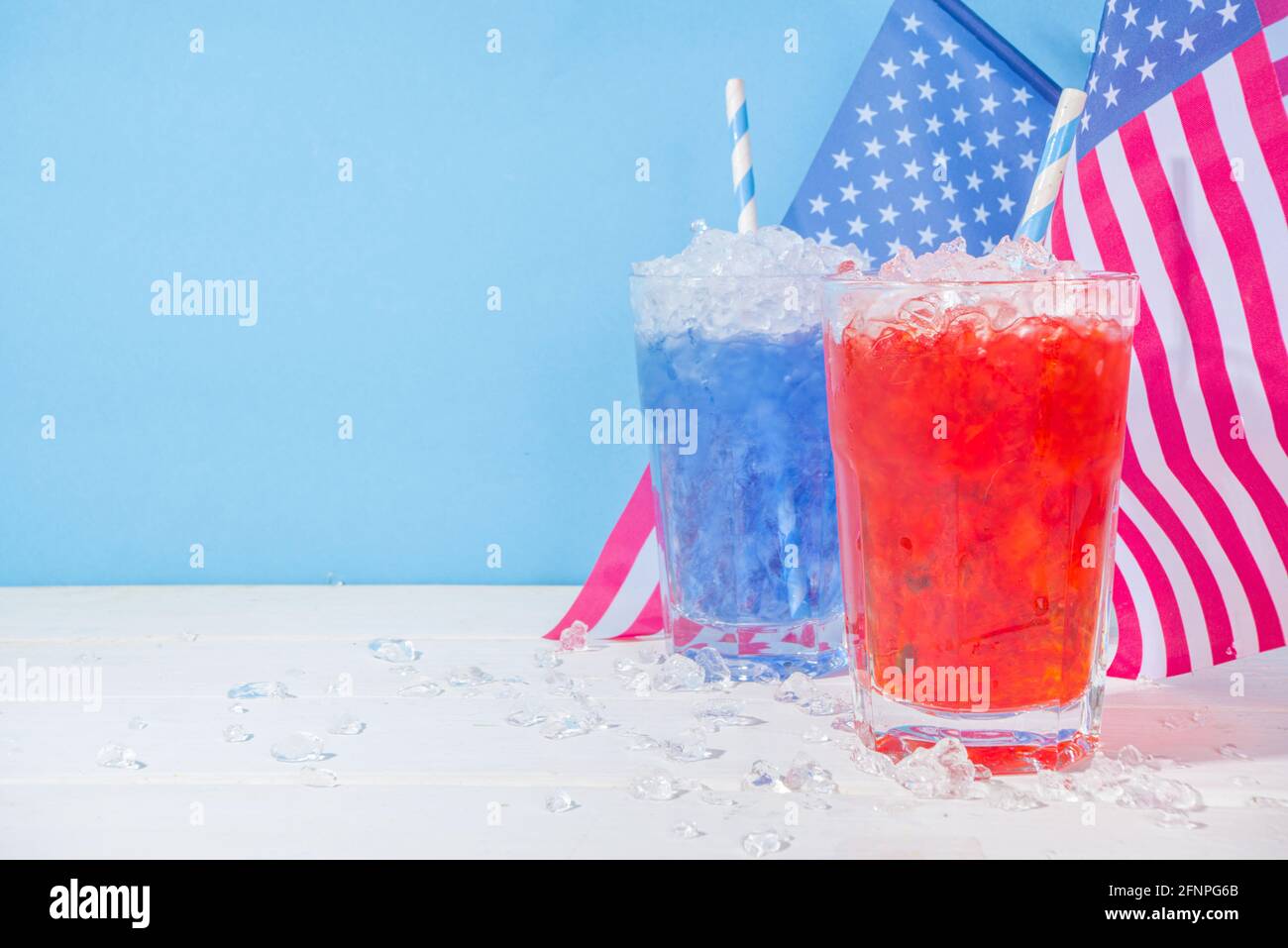 Drinks for American Independence Day celebration. USA flag coloured red ...