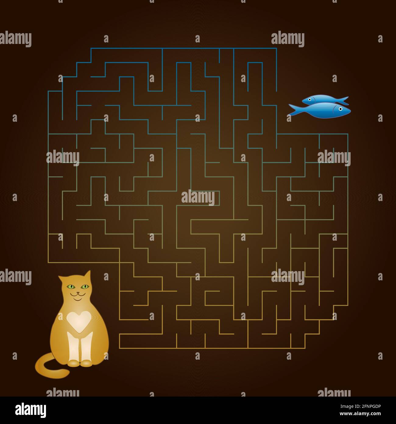 Maze the path of the cat to the fish. Children education game Stock ...