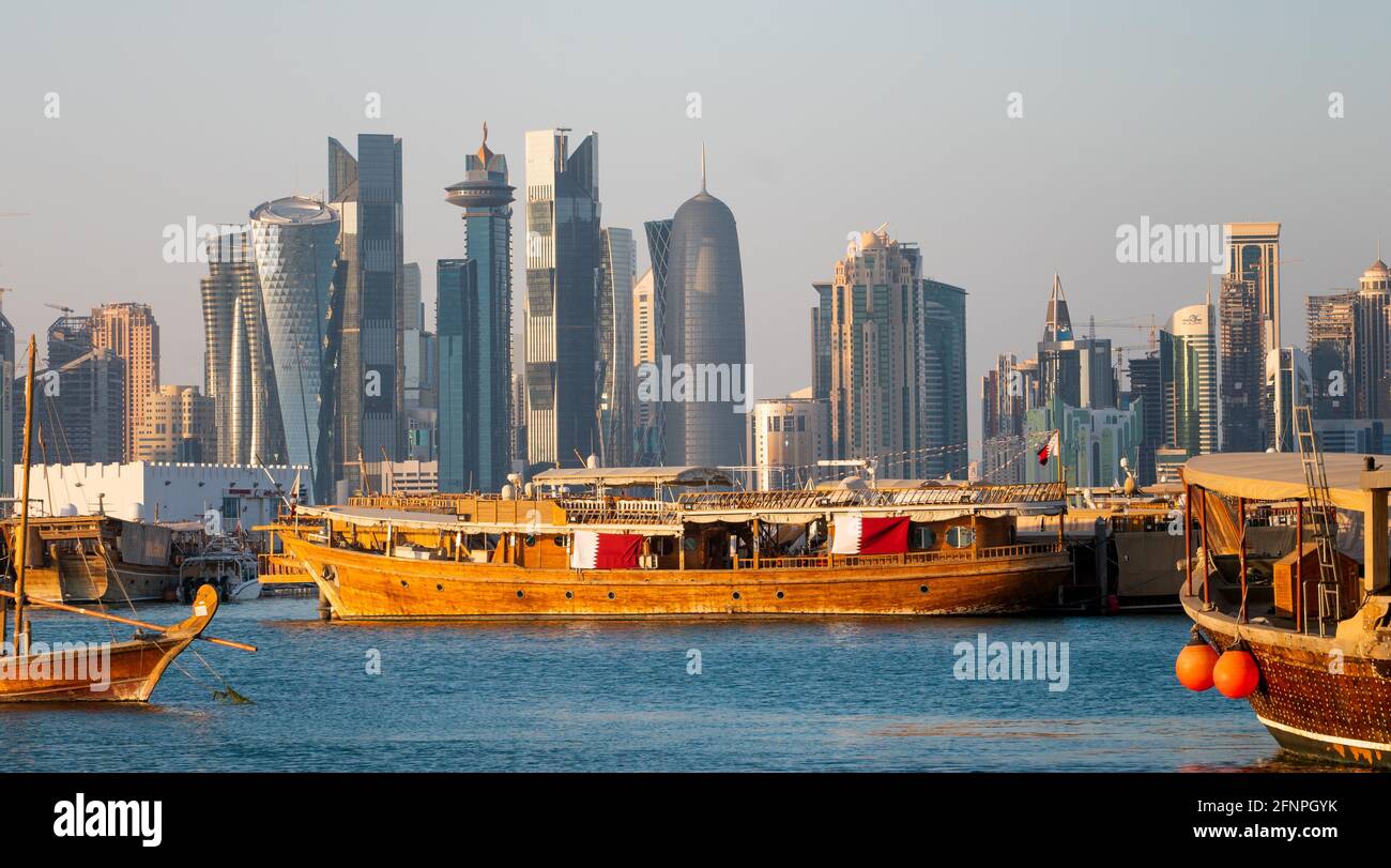 The skyline of Doha city before sunset. selective focus Stock Photo - Alamy