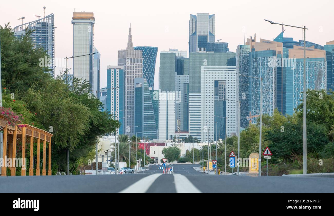 The skyline of Doha city before sunset. selective focus Stock Photo - Alamy