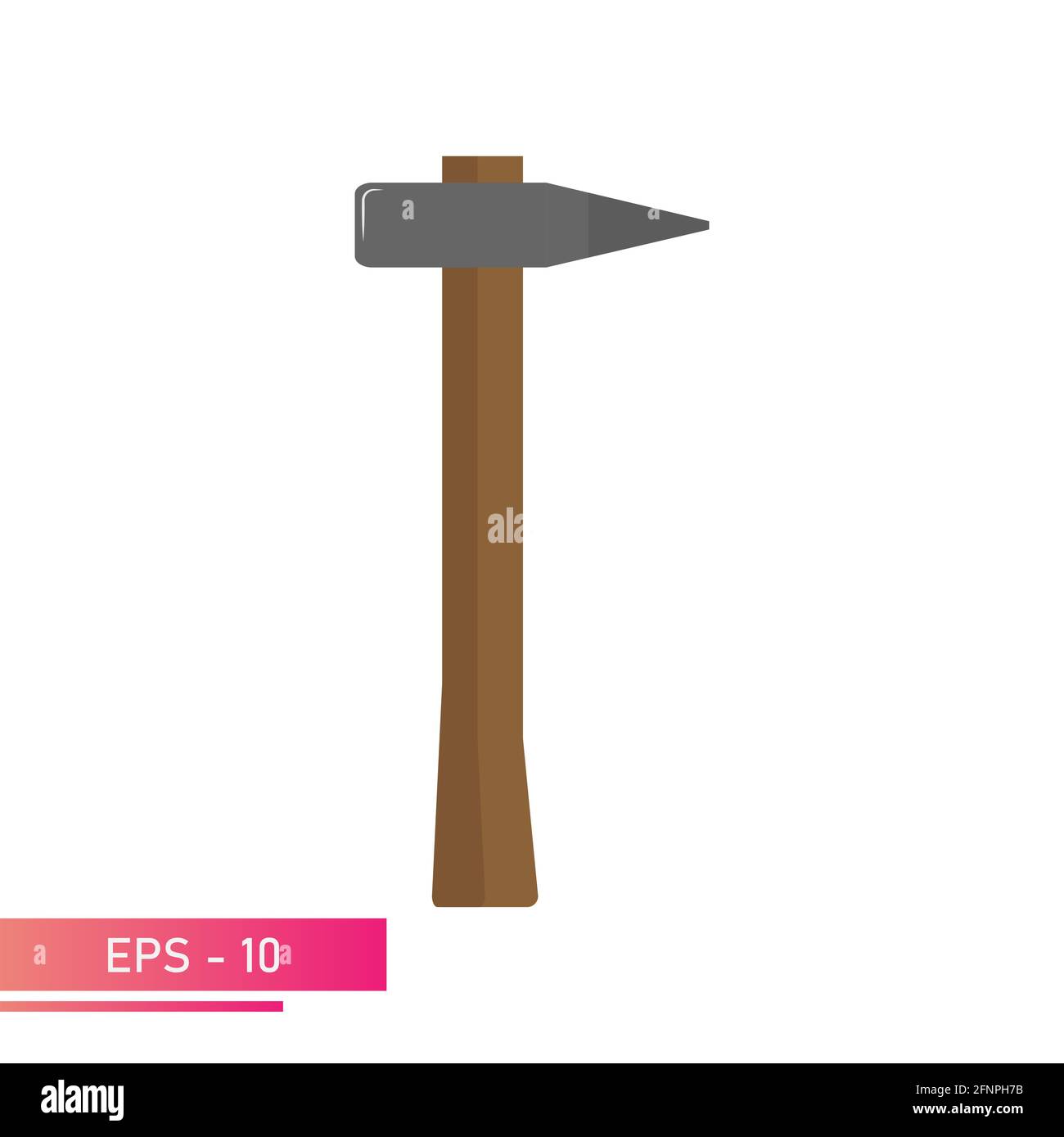 A hammer with a wooden handle, the most common. Realistic design. On a ...