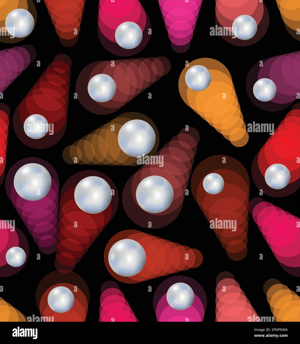 Seamless abstract background with neon objects and silver metal balls ...