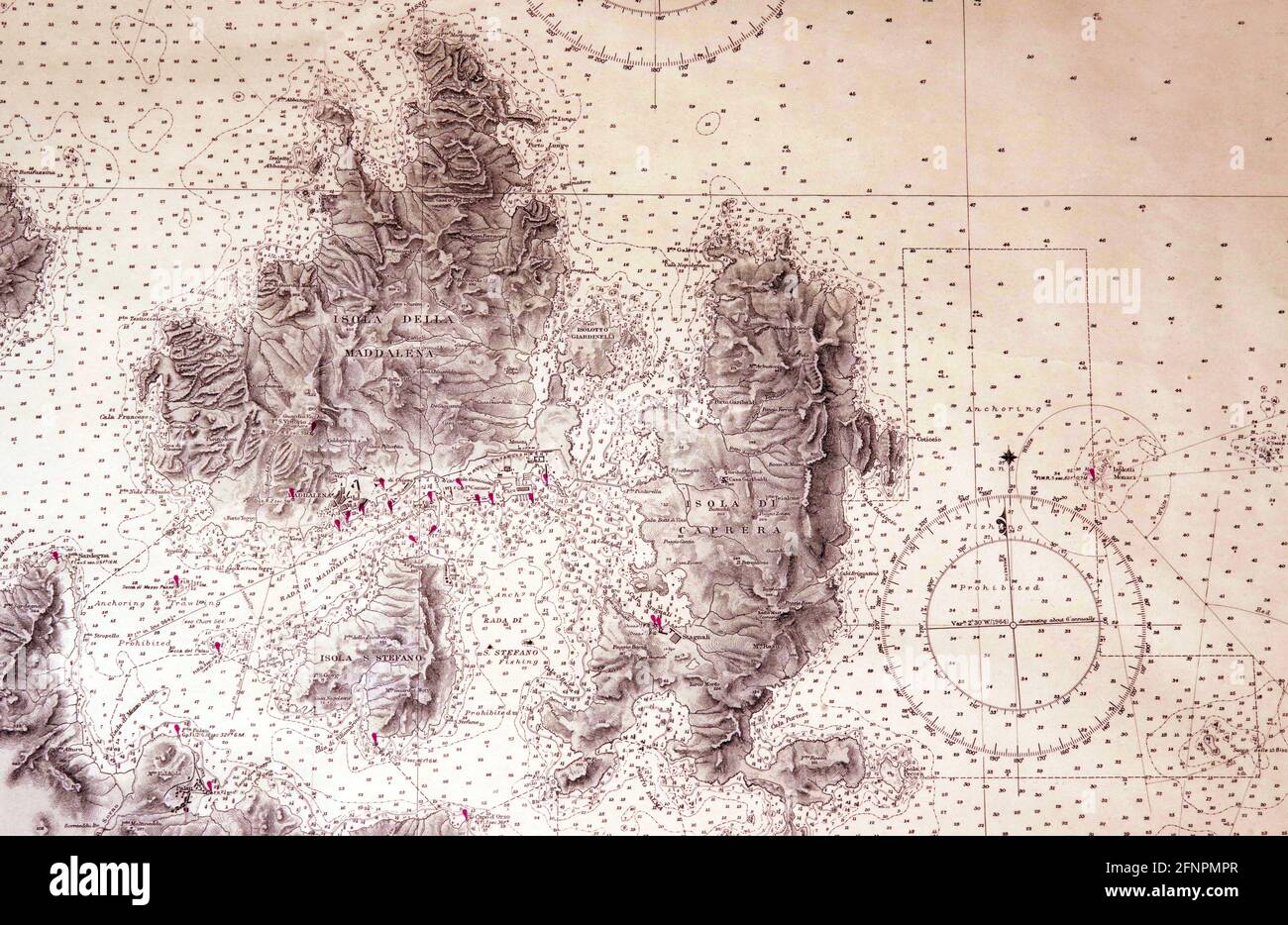 Maddaòena and adjacent islands, Sardinia, Italy. Nautical chart ...