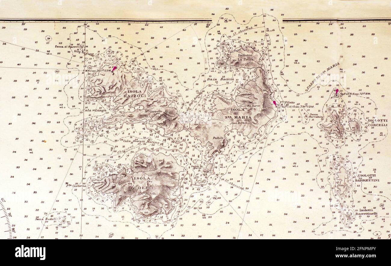 Maddaòena and adjacent islands, Sardinia, Italy. Nautical chart ...