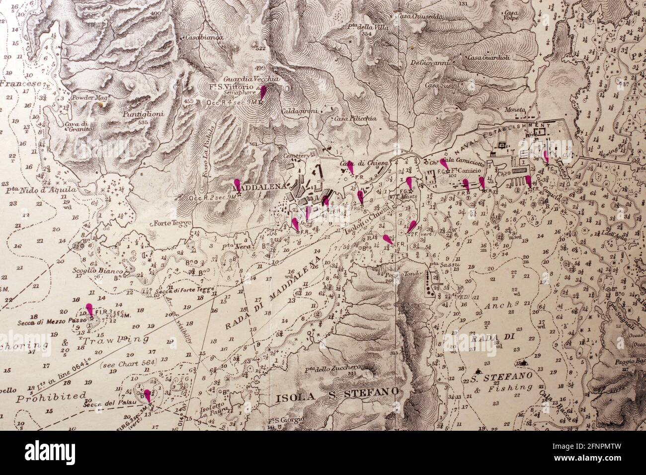Maddaòena and adjacent islands, Sardinia, Italy. Nautical chart ...