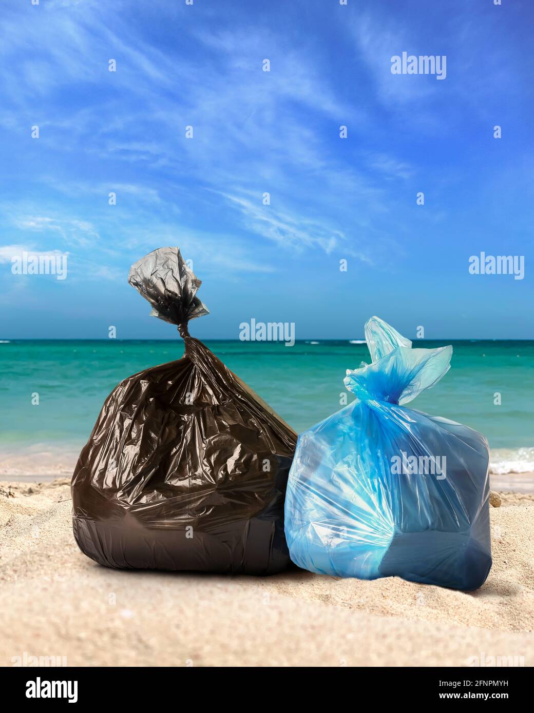 Gathered garbage on sea coast. Ecology concept Stock Photo - Alamy