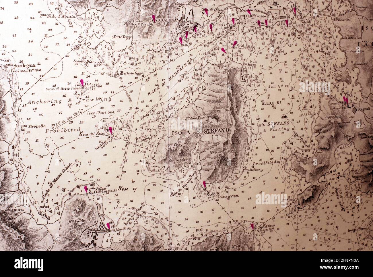Maddaòena and adjacent islands, Sardinia, Italy. Nautical chart ...