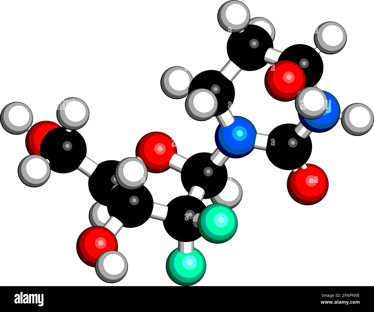 Cedazuridine drug molecule. 3D rendering. Atoms are represented as ...