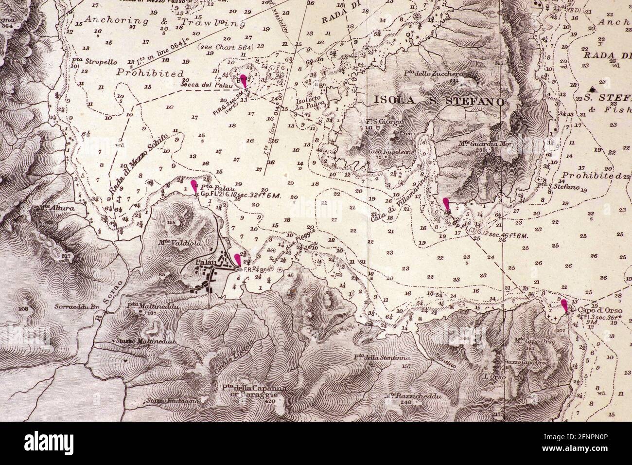 Maddaòena and adjacent islands, Sardinia, Italy. Nautical chart ...
