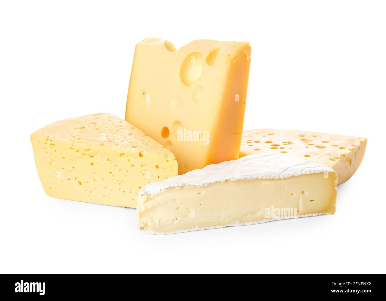Different types of cheese on white background Stock Photo - Alamy