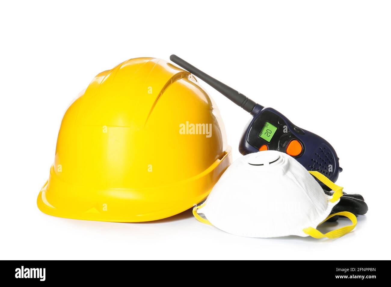 Safety equipment on white background Stock Photo - Alamy