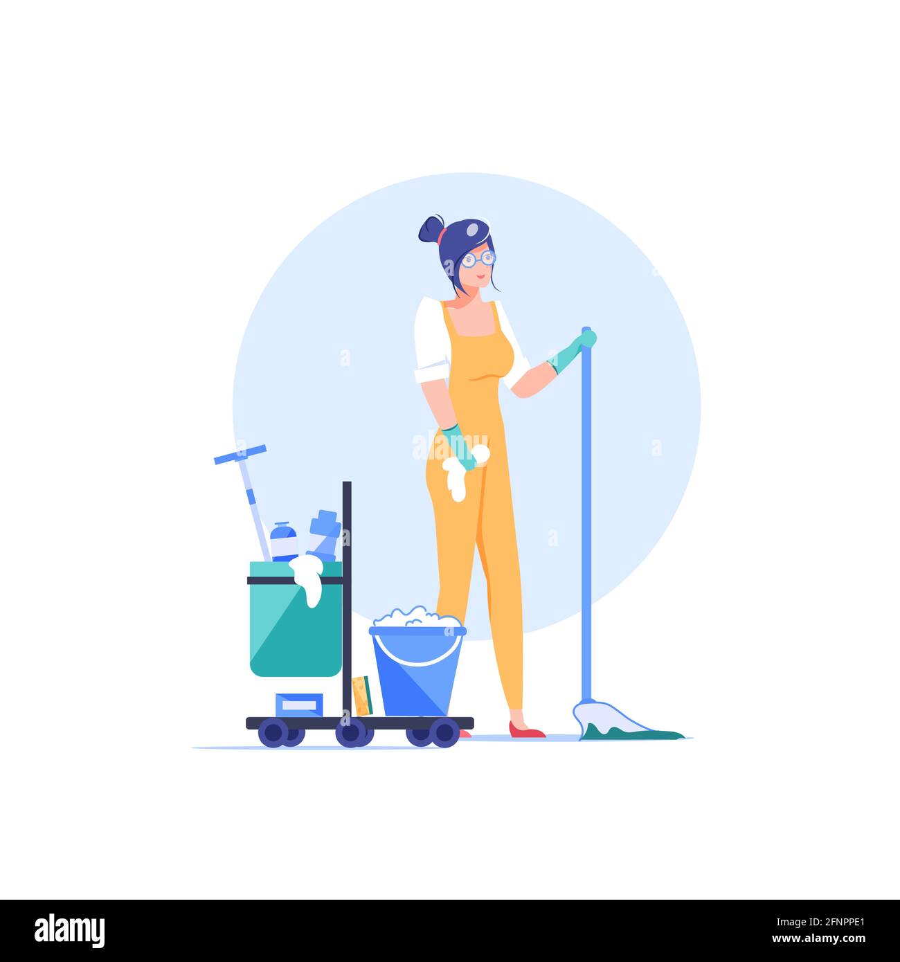 Flat cartoon cleaning service employee character,vector illustration ...