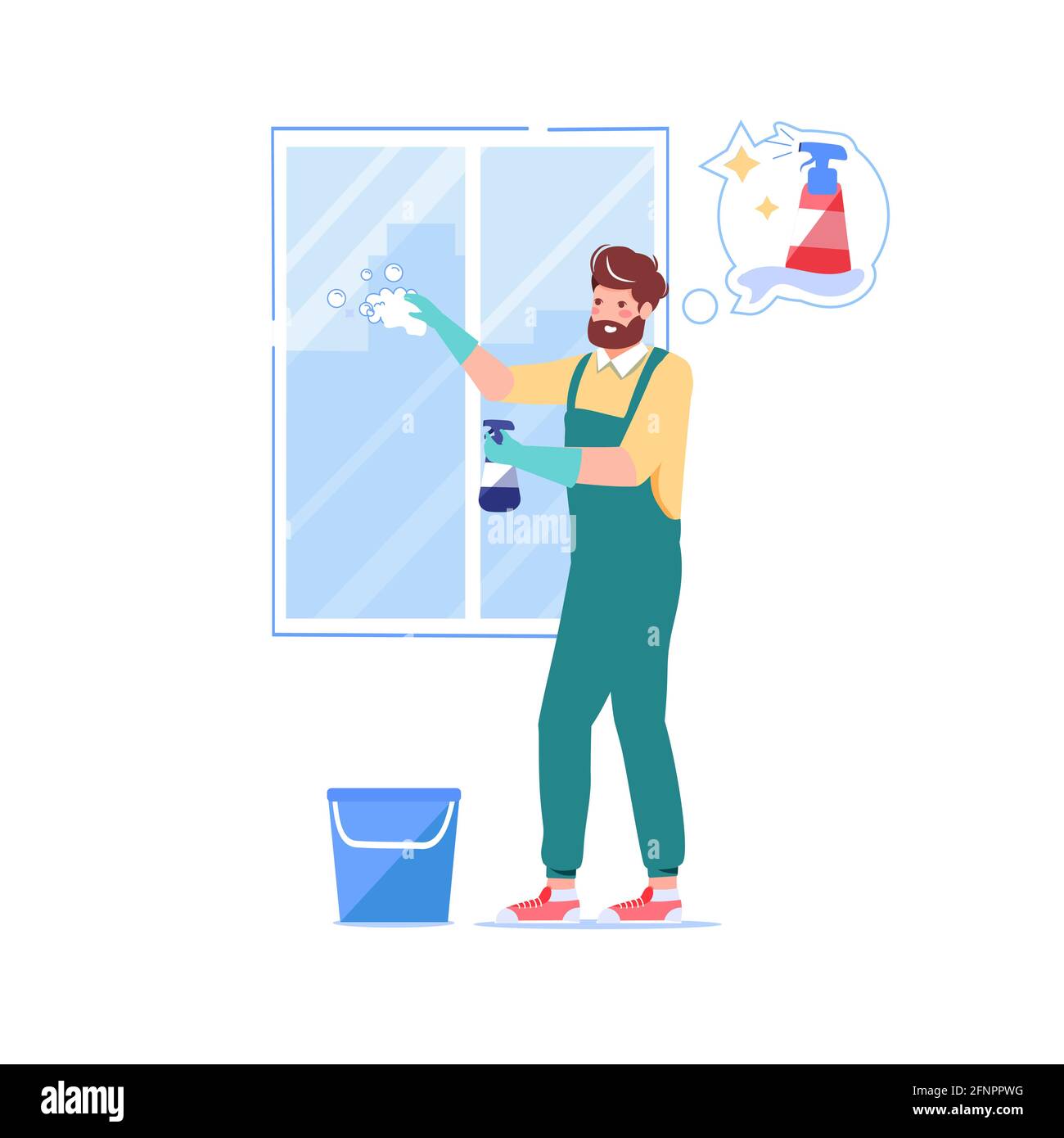 Flat cartoon cleaning service employee character,vector illustration ...