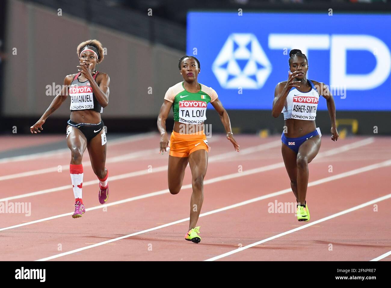 Marie-Josée Ta Lou (CIV), Dina Asher-Smith (GBR), Crystal Emmanuel (CAN ...
