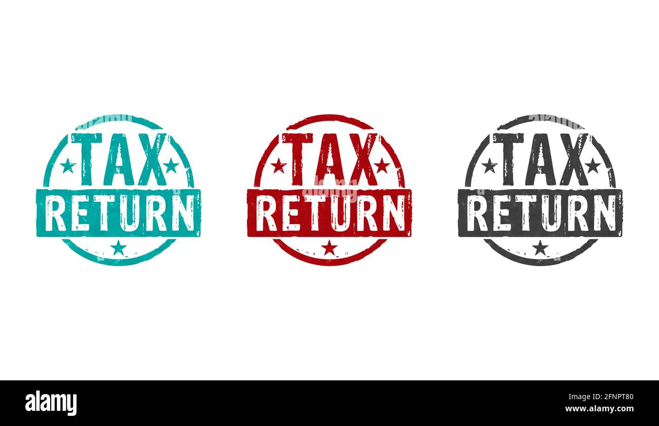 Tax return stamp icons in few color versions. Taxation refund ...
