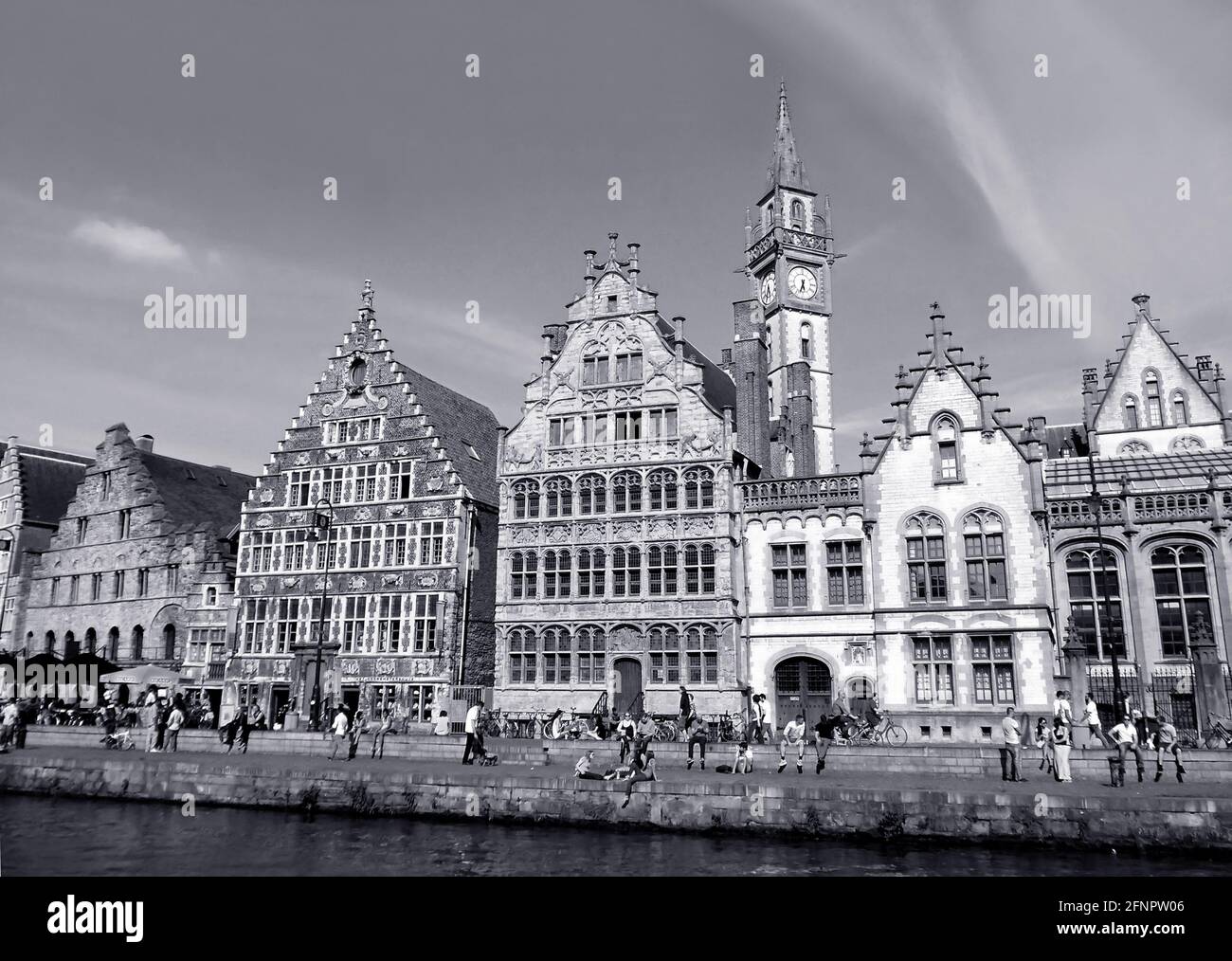 Group of Stunning Architectures of Historic Center of Ghent, Belgium in ...