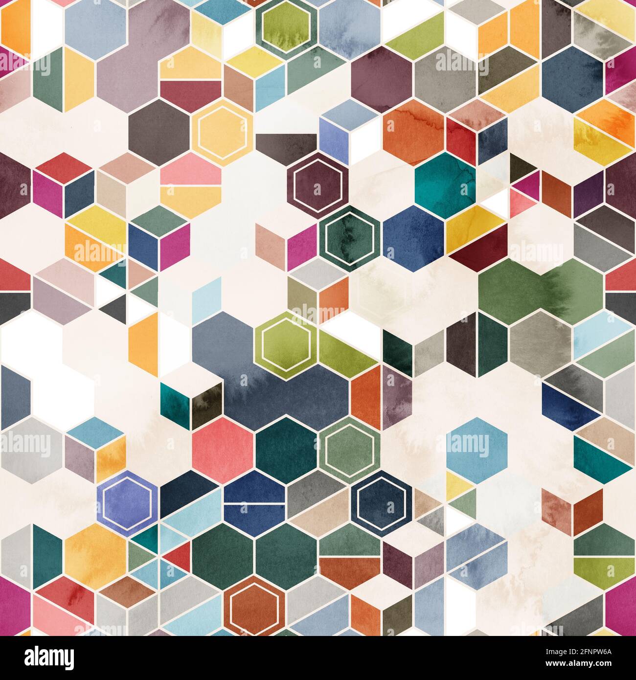 Seamless pattern of hexagons in random colors in watercolor Stock Photo ...