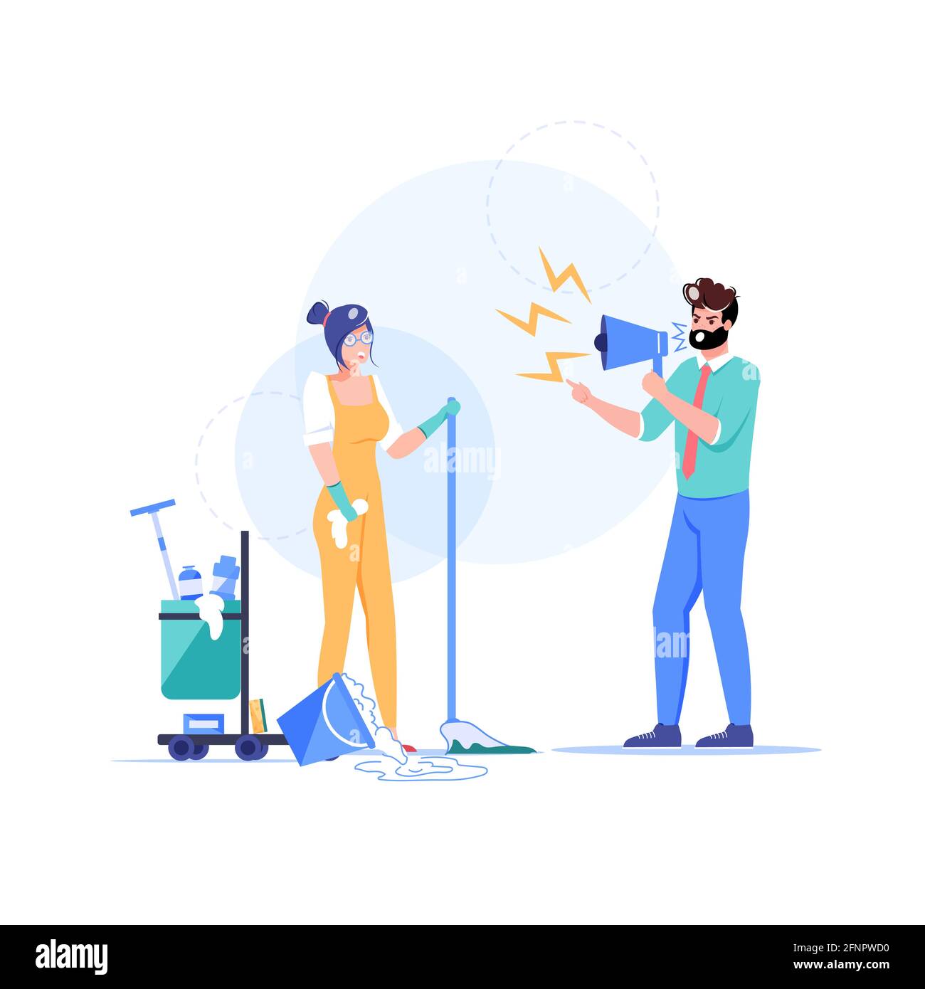 Flat cartoon boss manager employee characters,work conflict vector ...