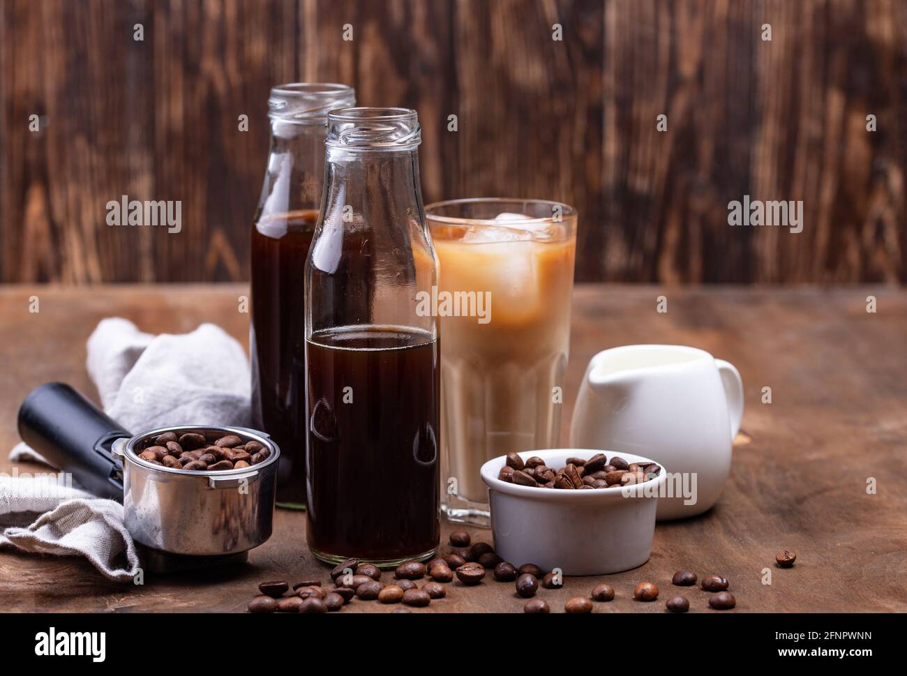 Cold brew coffee with ice and milk Stock Photo - Alamy