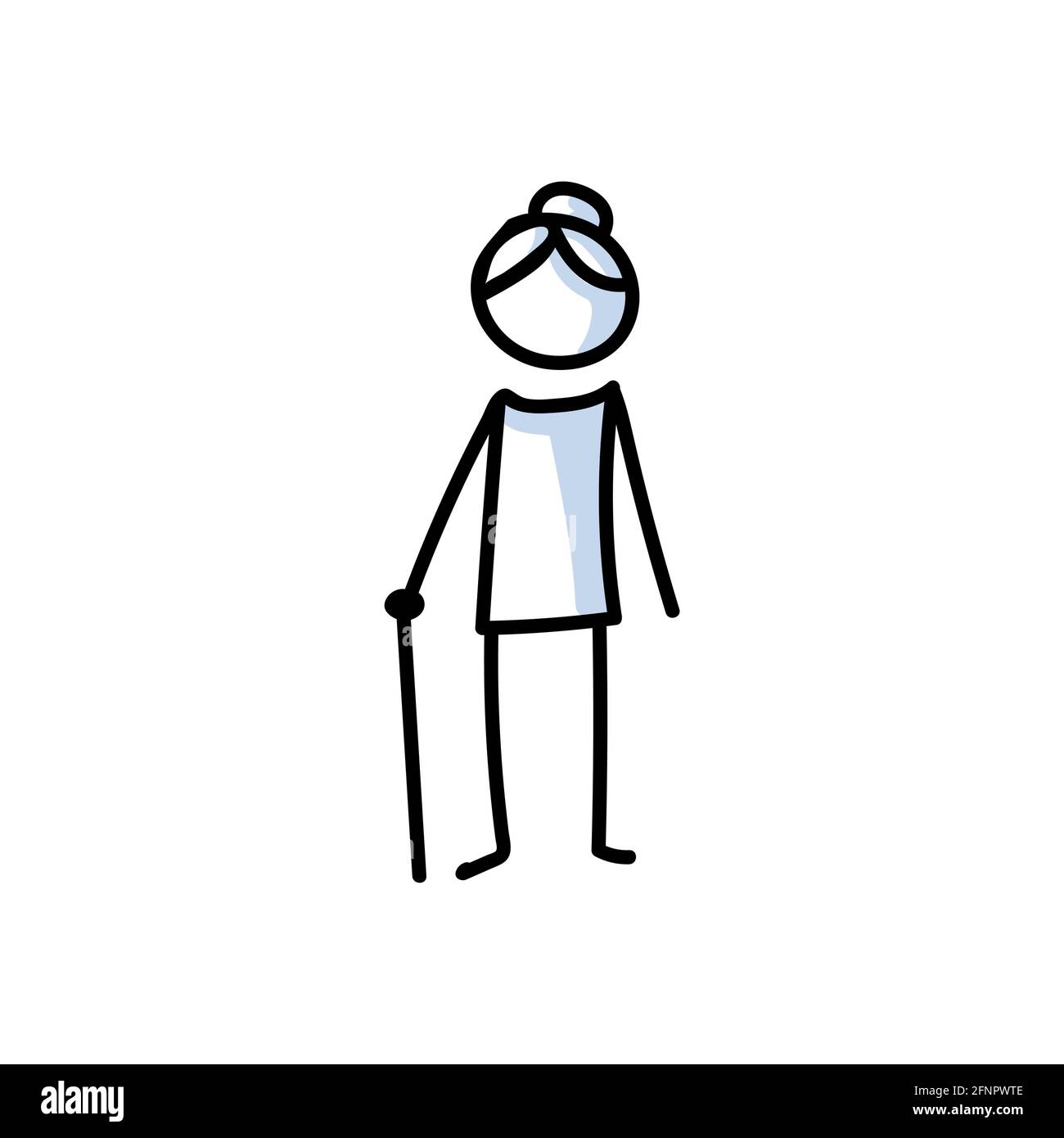 Drawn stick figure of senior old woman. Elderly grandmother illustrated ...