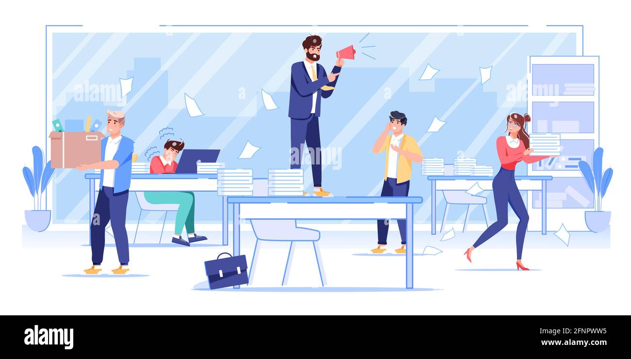 Flat cartoon boss manager employee characters,work conflict vector ...