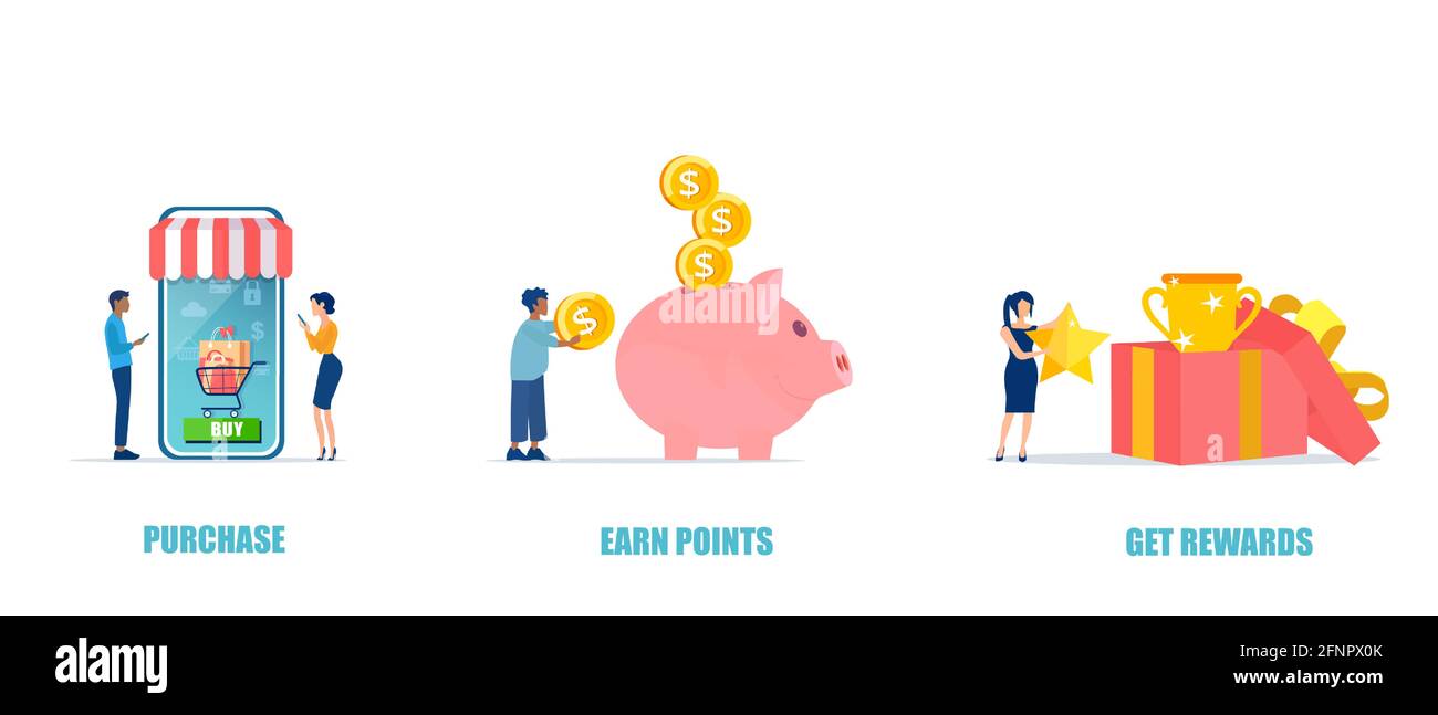 Vector of people shopping online earning reward points and gifts ...