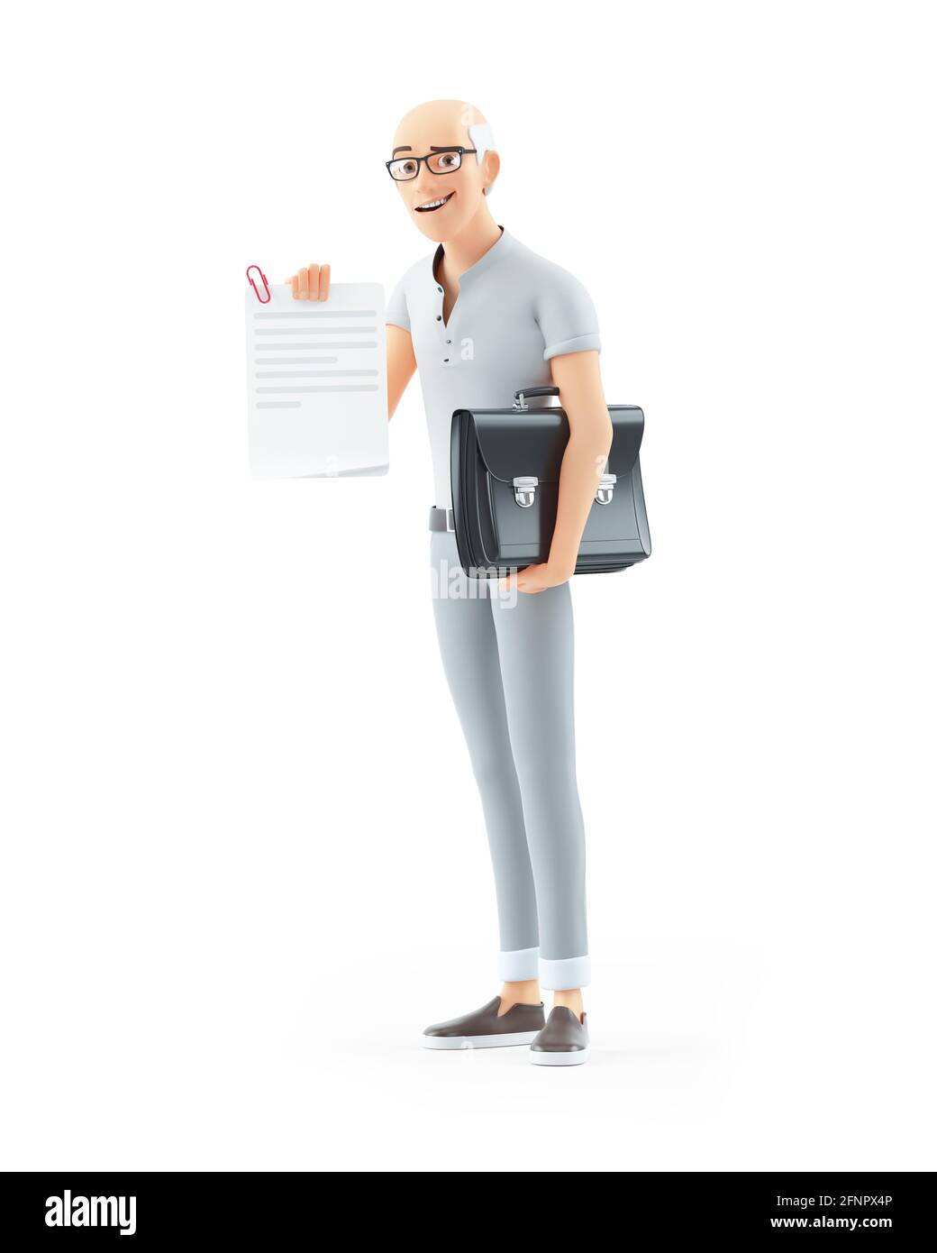 3d senior man holding completed document, illustration isolated on ...