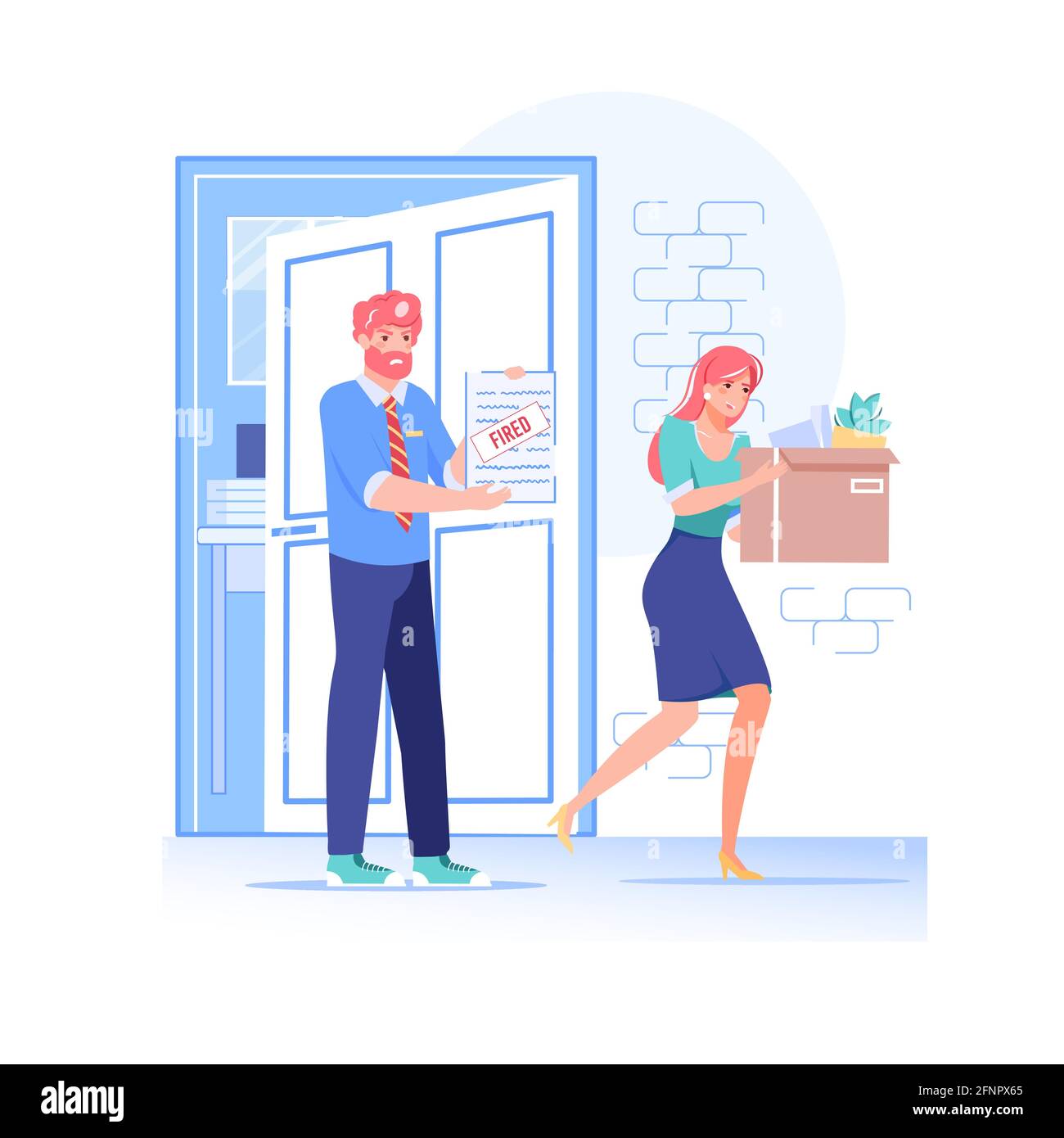 Flat cartoon boss manager employee characters,work dismissal vector ...