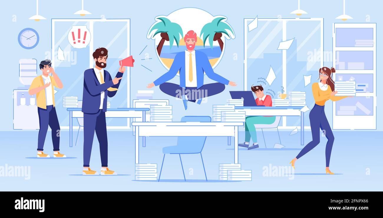 Flat cartoon boss manager employee characters,work conflict vector ...