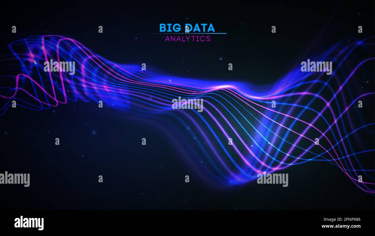 Big data wave on dark background. Futuristic cyber technology ...