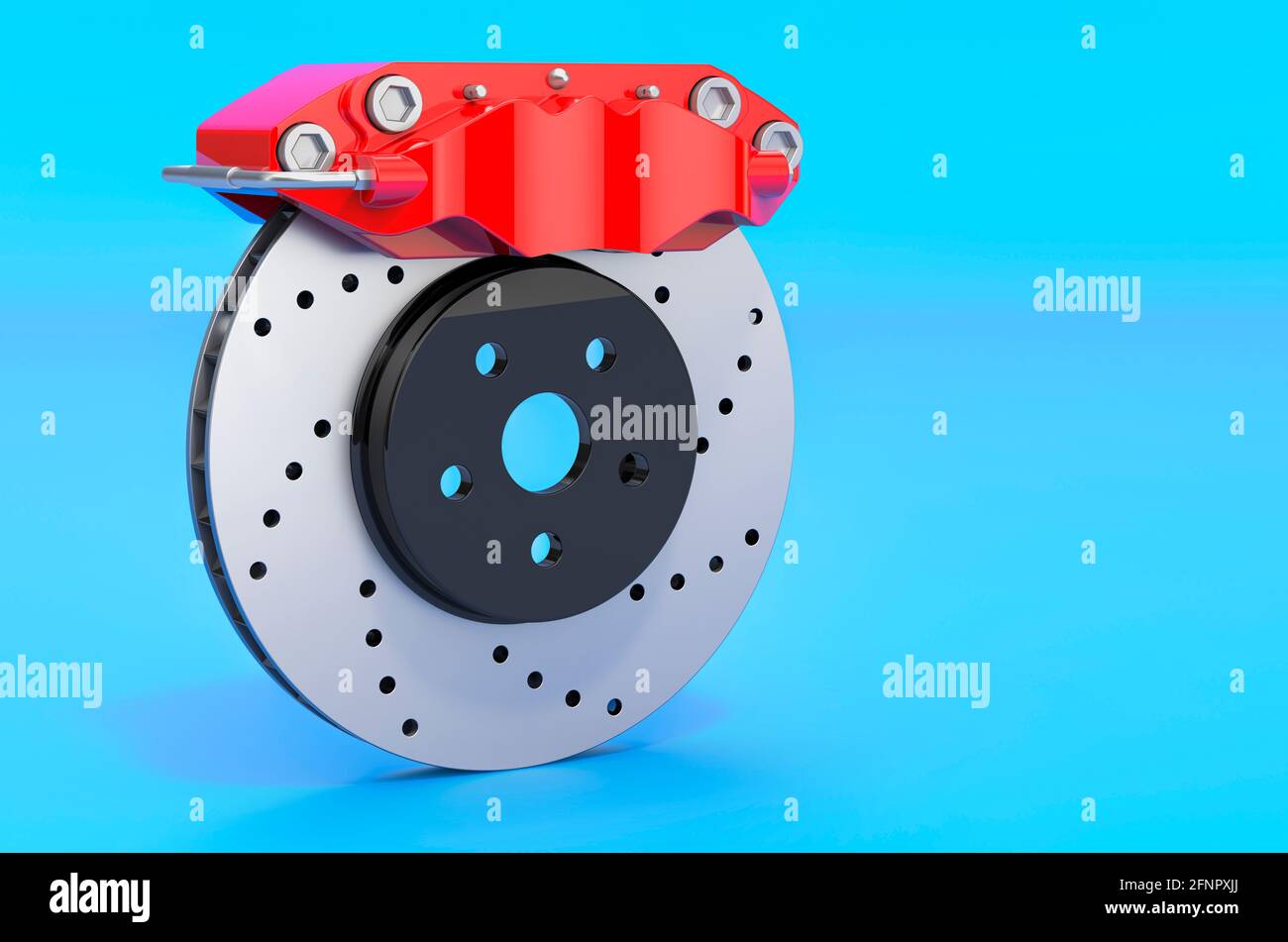 Car disc brake with caliper. 3D rendering on blue background Stock ...