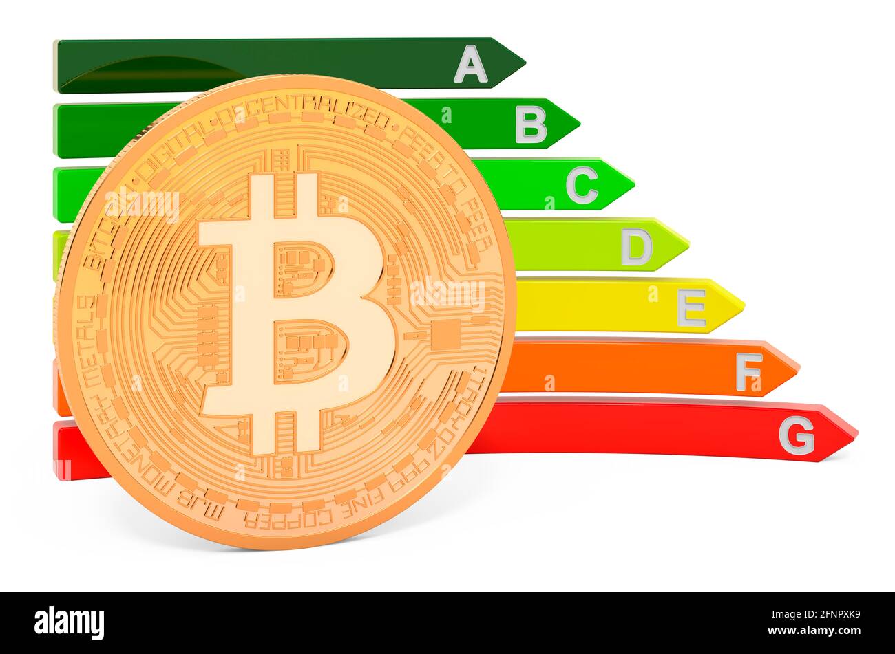 Bitcoin with energy efficiency chart, 3D rendering isolated on white ...