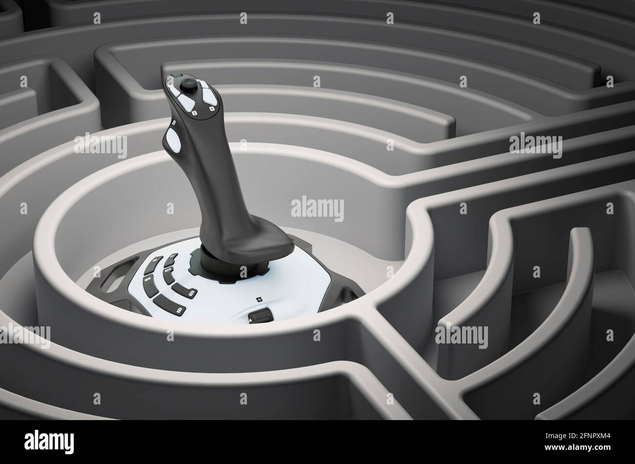 Video game addiction concept. Game controller at center of dark maze ...