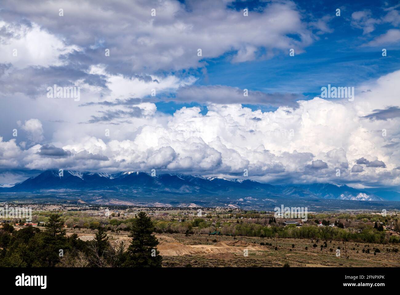 Springtime view of storm clouds over Collegiate Peaks; Rocky Mountains ...